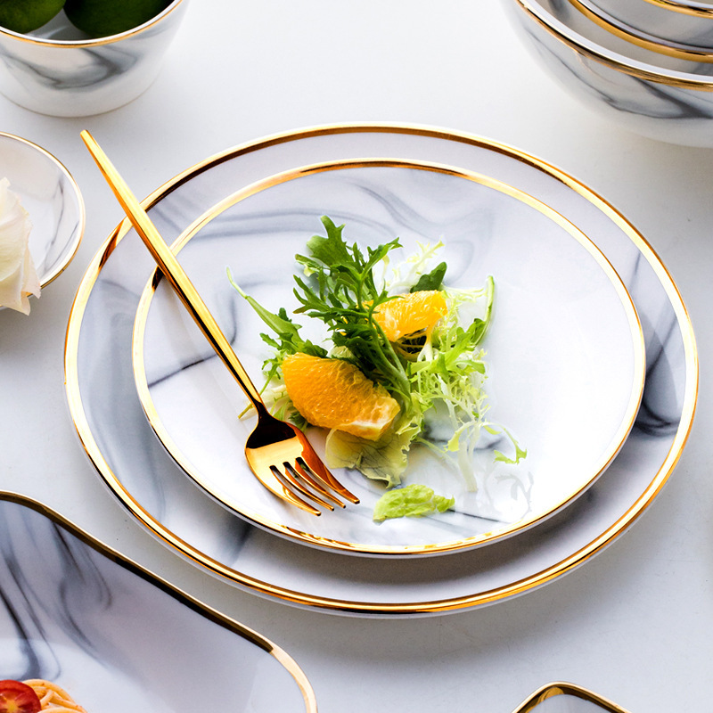 Tellusa Gold Rimmed Marble Plates (sets of 4 plates) – Dalebury